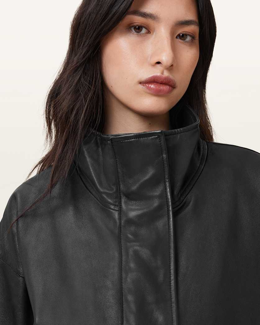 Ryder Funnel Neck Leather Jacket Black | ALLSAINTS